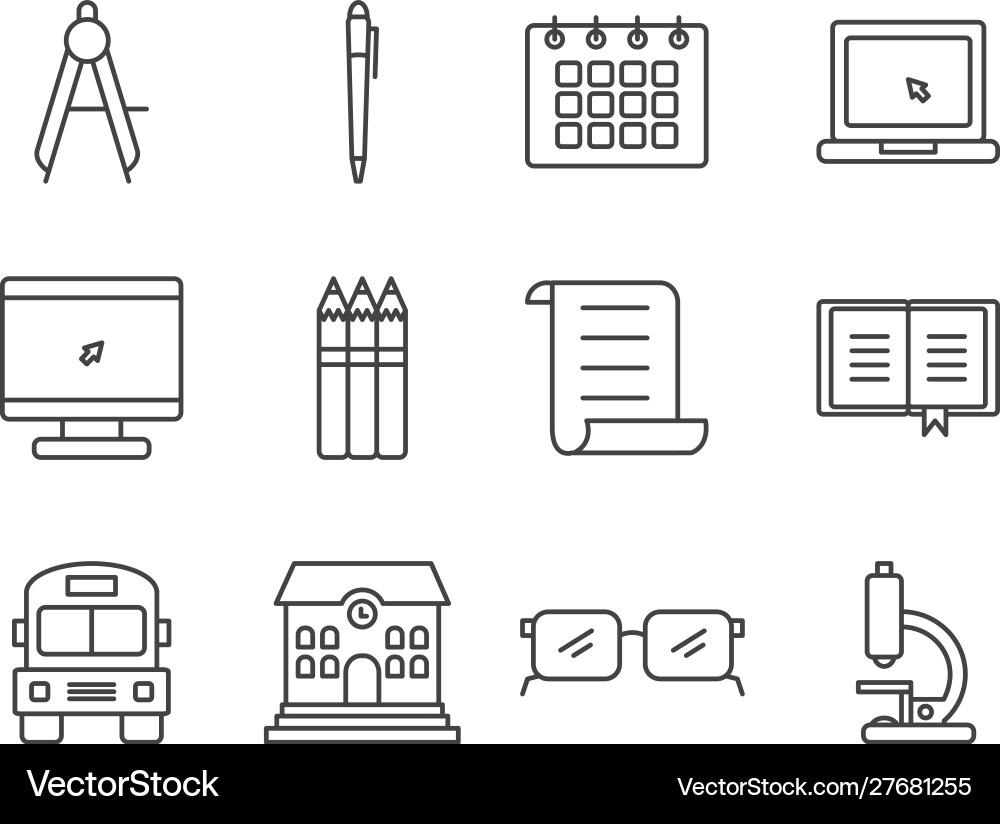 School and education icons set line style Vector Image