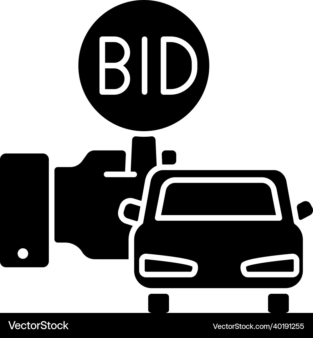 Vehicle auction black glyph icon Royalty Free Vector Image