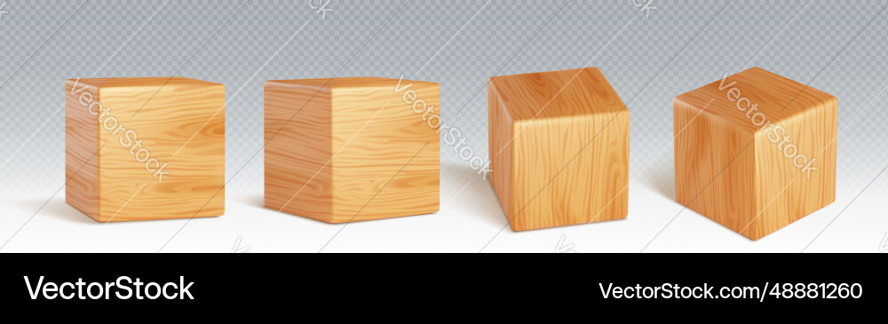 3d wooden cubes set on transparent background Vector Image