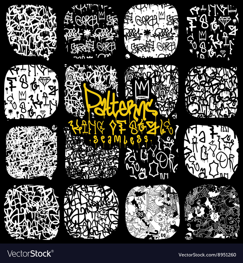 Big Set Seamless Patterns Graffiti Style Vector Image