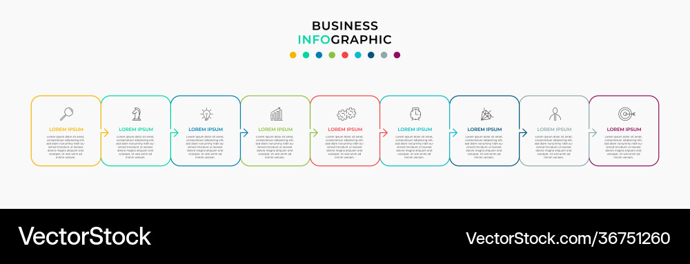 Business infographics timeline with 9 steps Vector Image