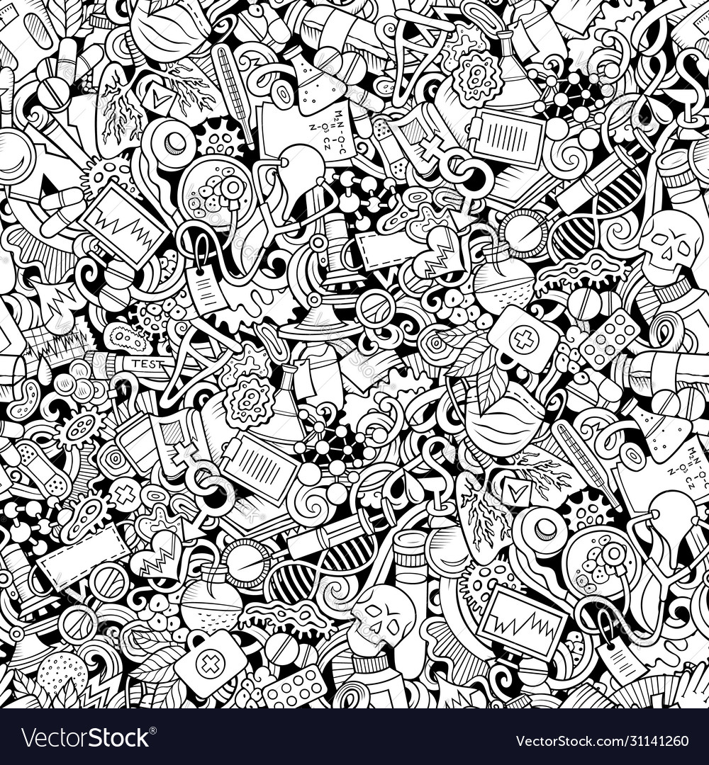 Cartoon cute doodles hand drawn medicine seamless Vector Image Cartoon cute doodles hand drawn medicine seamless Vector Image