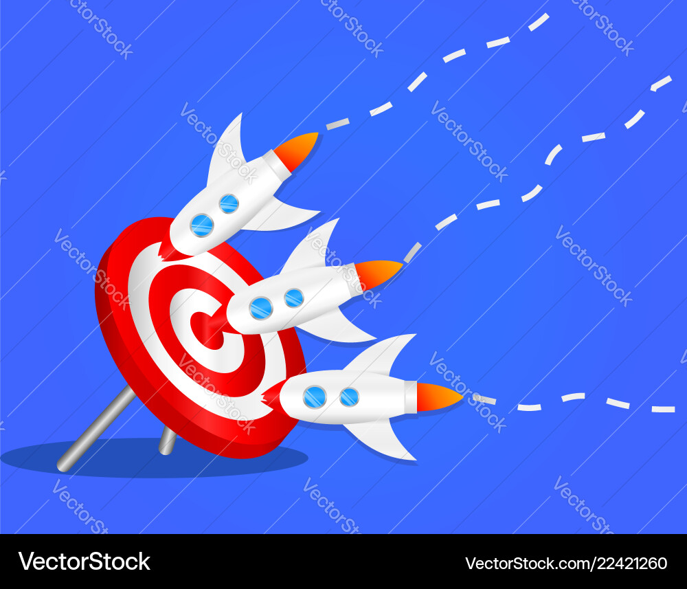 Rockets hit the target seo targeting goal Vector Image