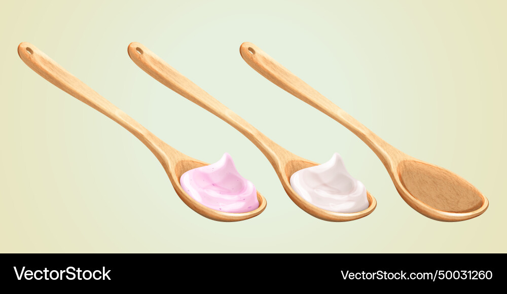 Three wooden spoon with cream Royalty Free Vector Image