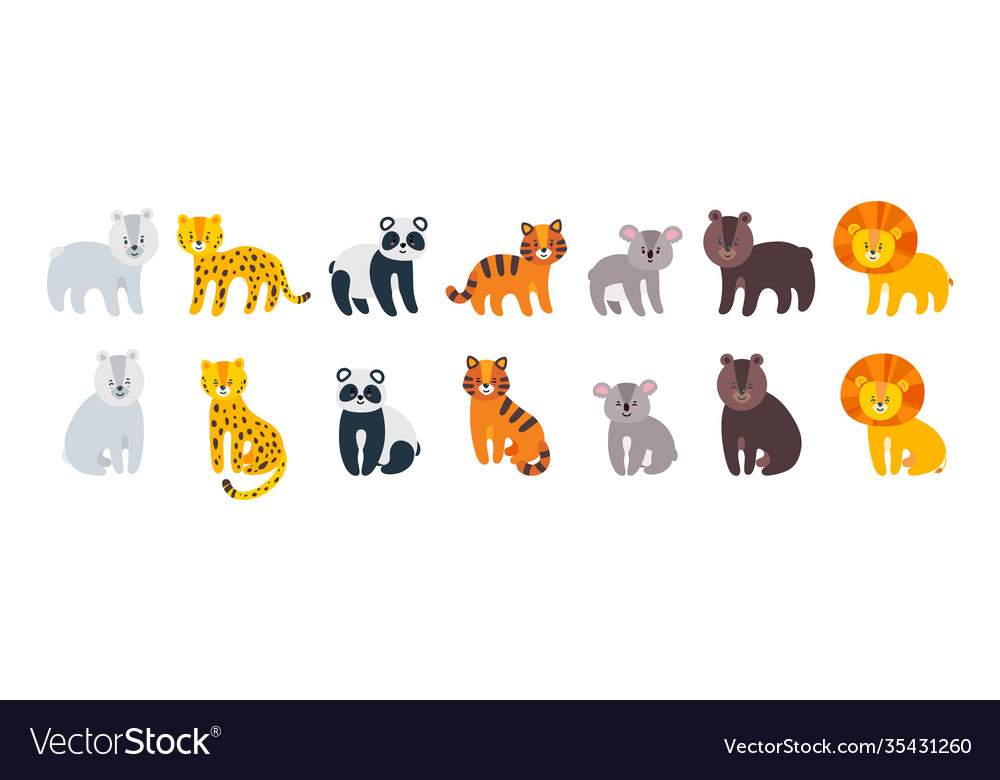 Wild amimals set leopard lion tiger bear Vector Image
