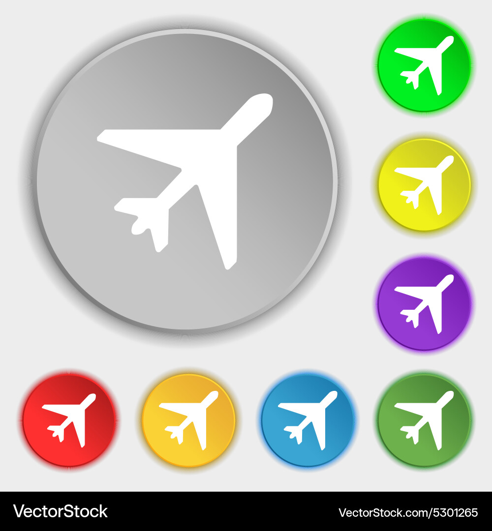 Airplane icon sign symbol on five flat buttons Vector Image