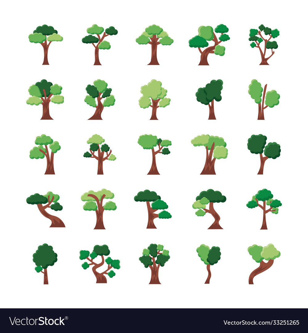 Bundle twenty five trees set icons Royalty Free Vector Image