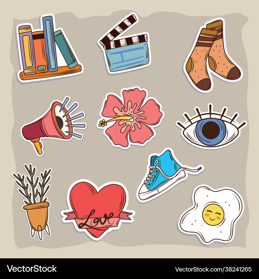 Cartoon stickers icons Royalty Free Vector Image