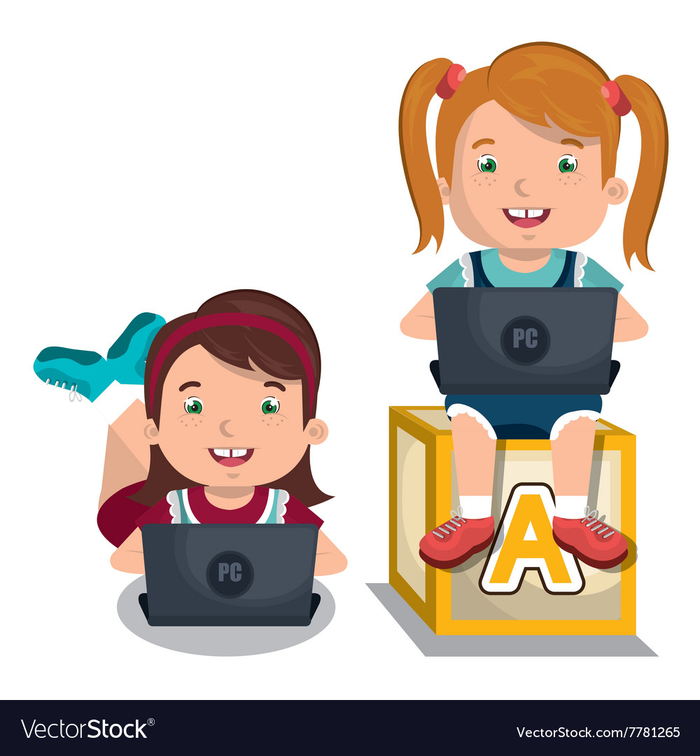 Children using computer design Royalty Free Vector Image