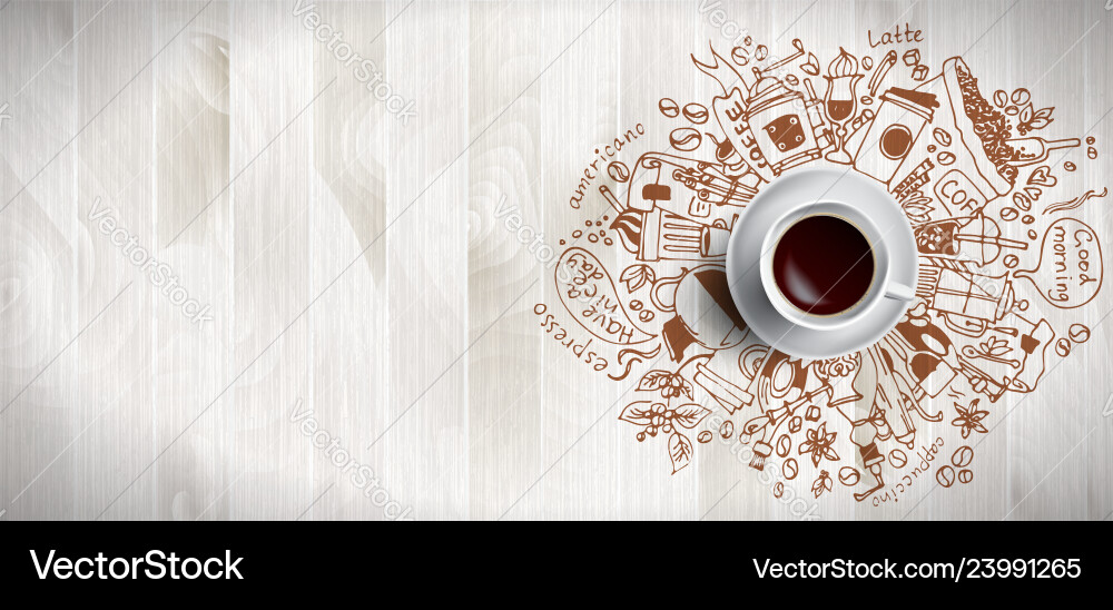 Coffee concept on wooden background - white Vector Image