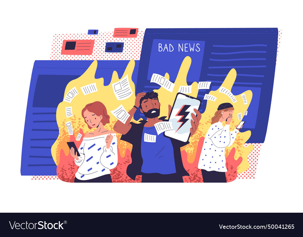 Doomscrolling people reading upsetting news Vector Image Doomscrolling people reading upsetting news Vector Image