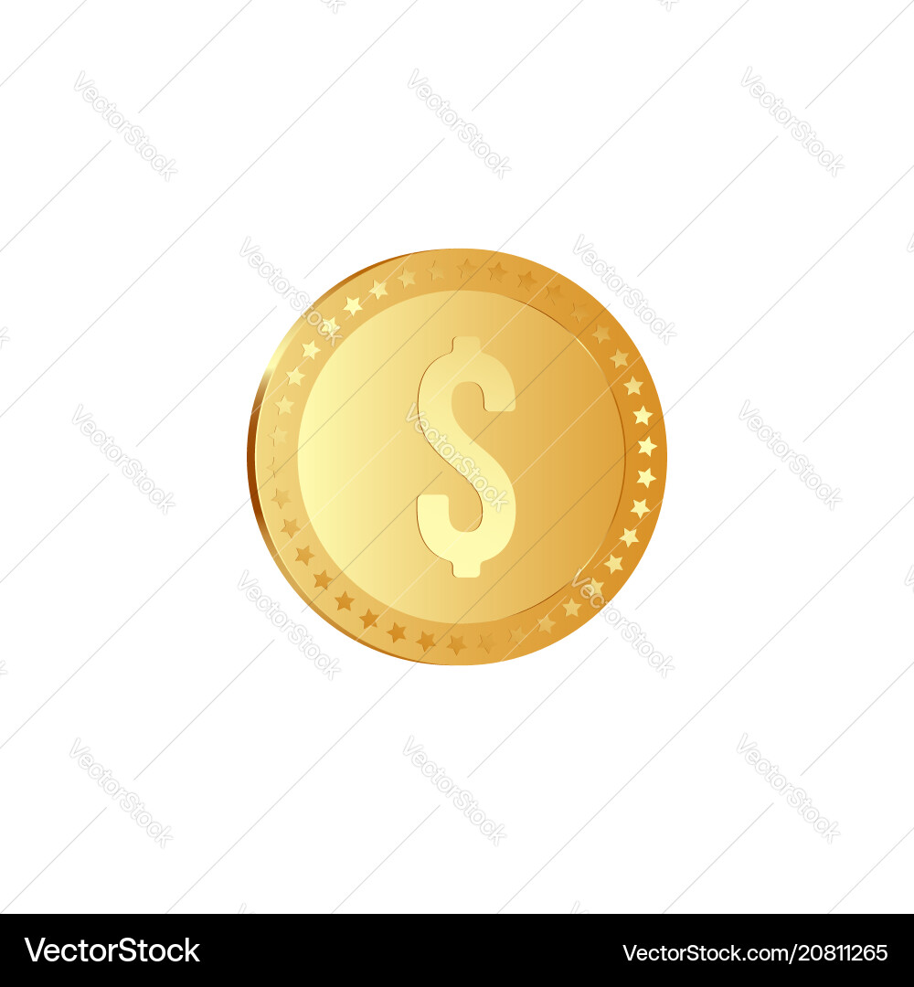 Golden metallic dollar coin Royalty Free Vector Image