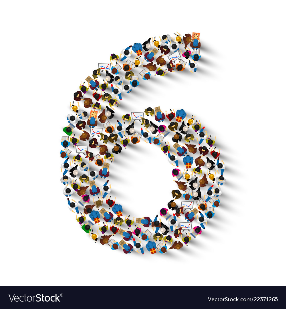 Large group people in number 6 six form Royalty Free Vector