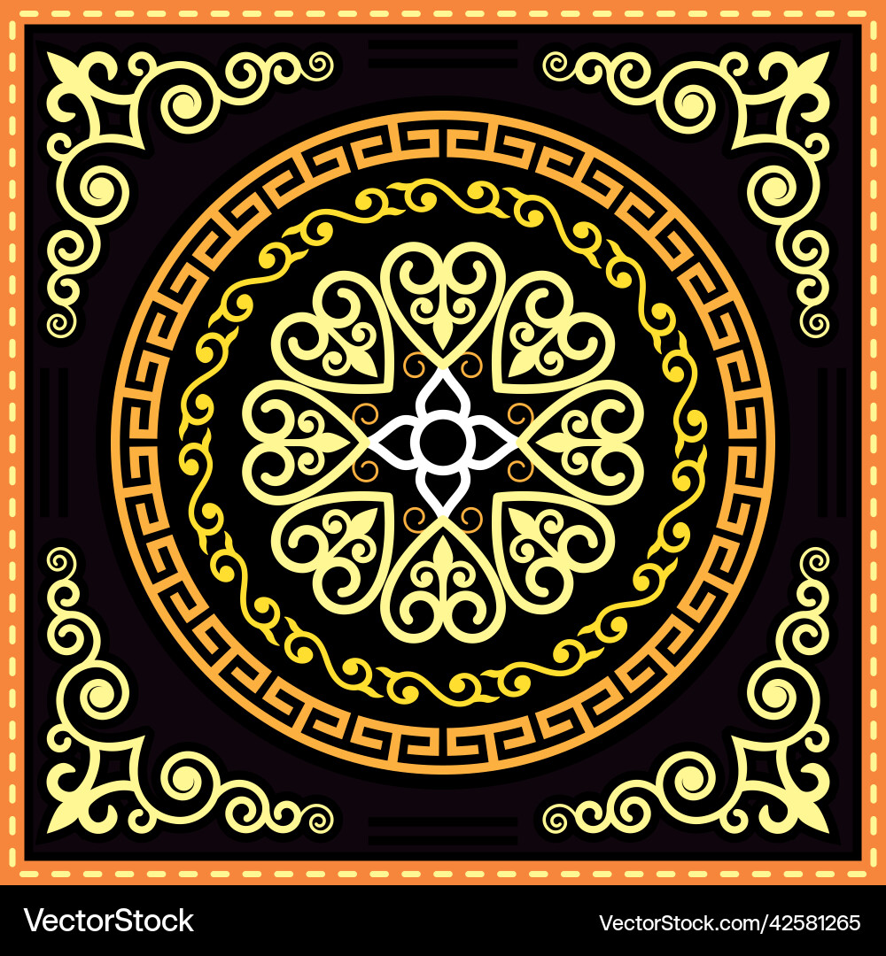 Mongolian folk art design with mandala Royalty Free Vector