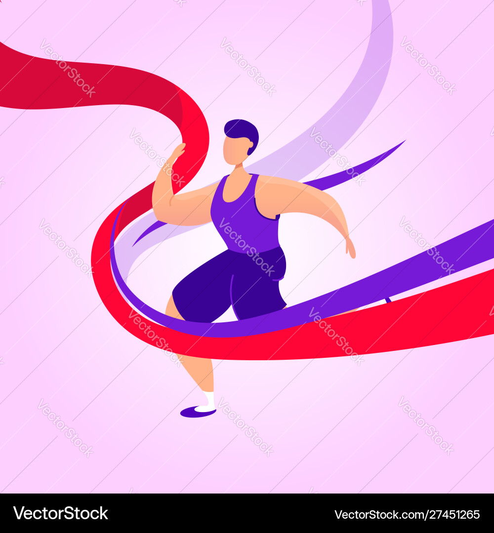 Running man with a red ribbon runs a marathon Vector Image