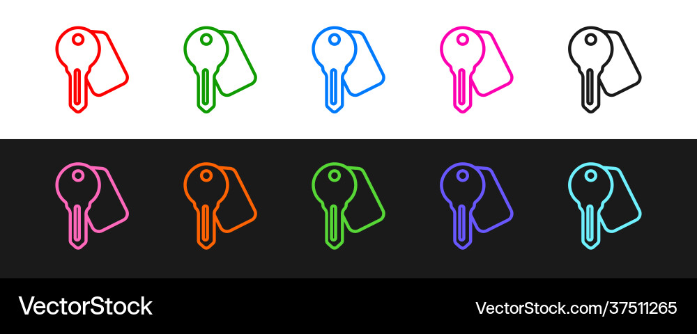 Set line hotel door lock key icon isolated Vector Image