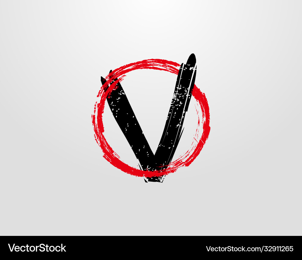 V letter logo with red circle grunge splatter Vector Image