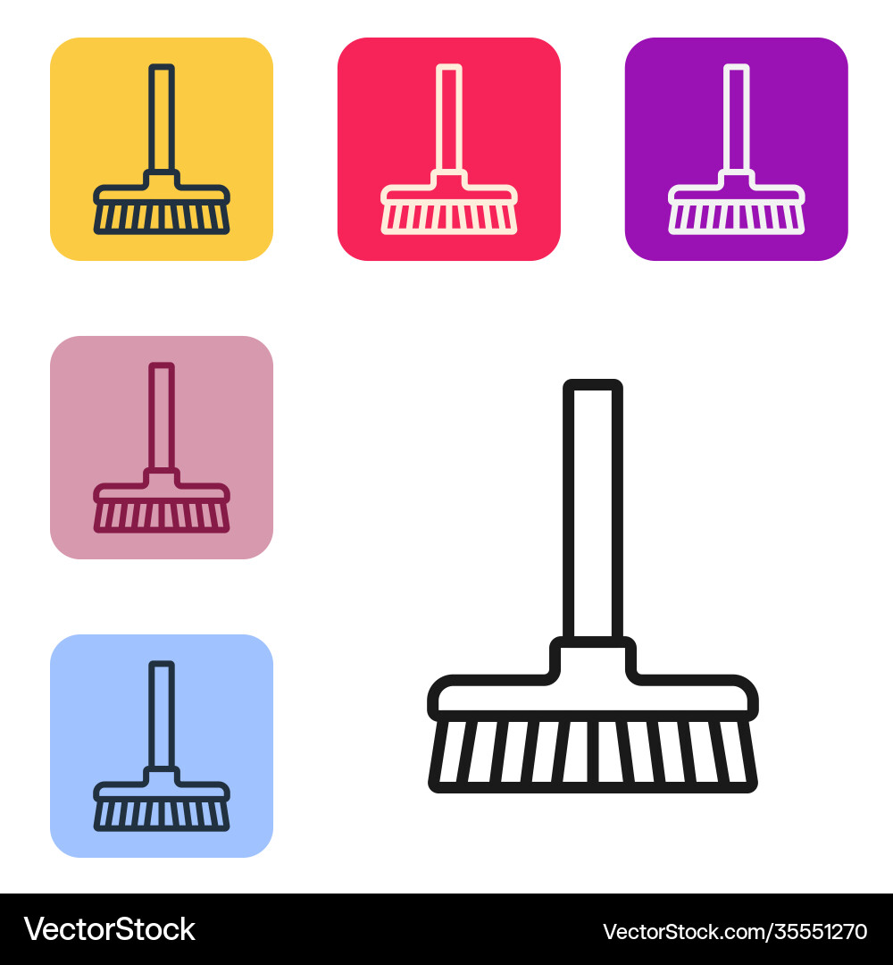 Black line handle broom icon isolated on white Vector Image