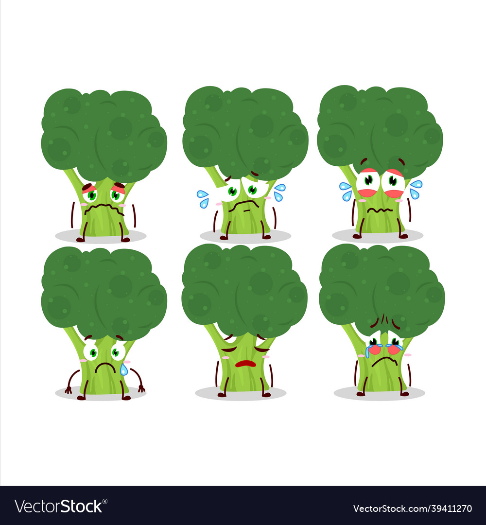 Broccoli cartoon in character with sad expression Vector Image