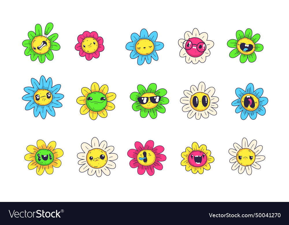 Daisy flowers faces flower motivation smiley Vector Image