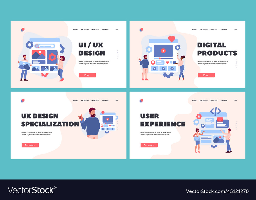 Digital products landing page template set ui ux Vector Image
