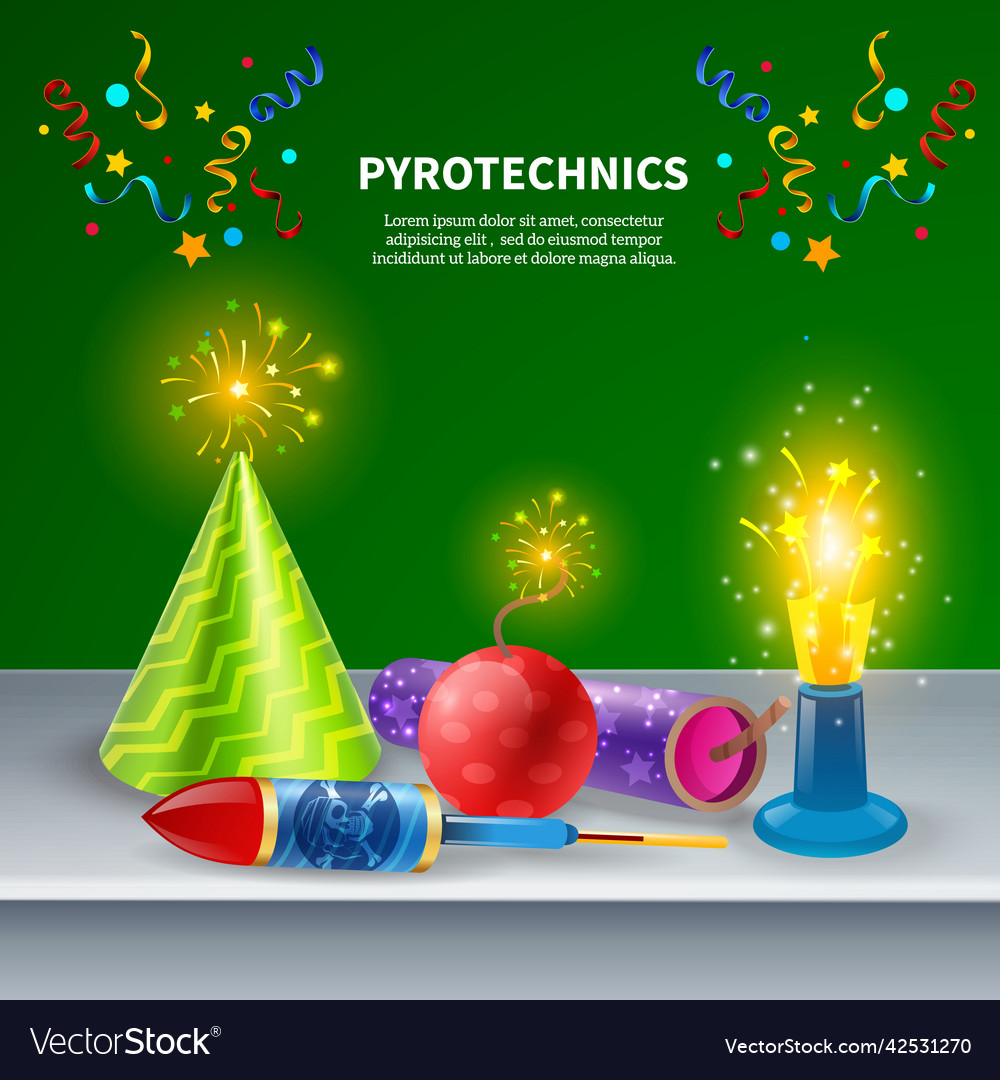 Festive pyrotechnics background composition Vector Image