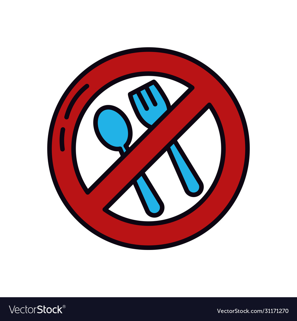 Forbidden sign with fork and spoon no food symbol Vector Image