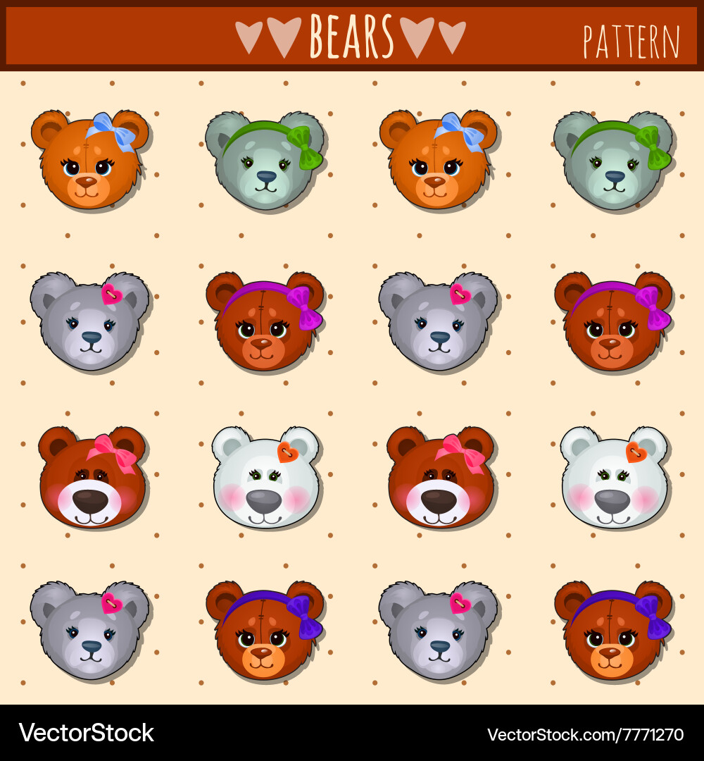 Great heads set teddy bears different colors Vector Image