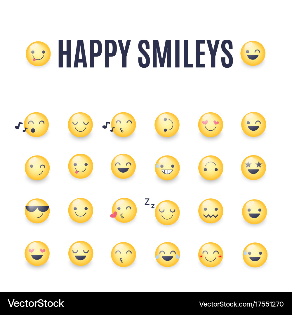 Happy smileys icon set emoticons Royalty Free Vector Image