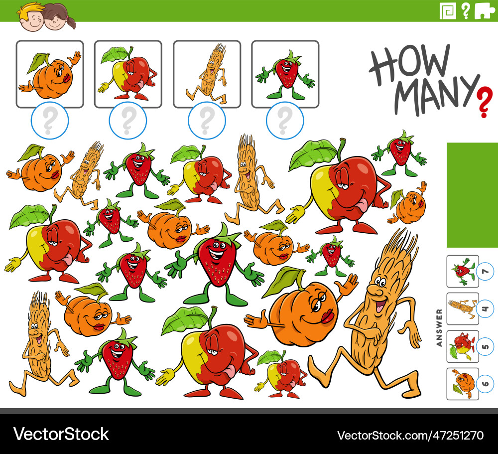 How many cartoon pencil crayons counting activity Vector Image