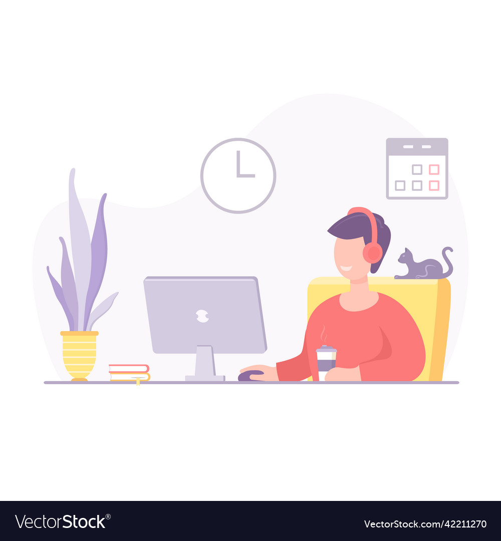Man working on a computer flat design Royalty Free Vector