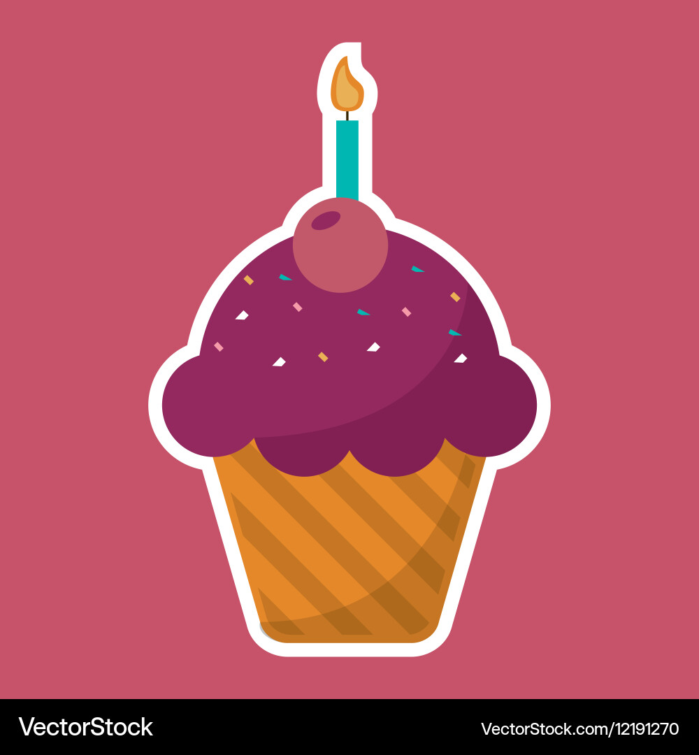 Pink cupcake chips with cherry candle birthday Vector Image