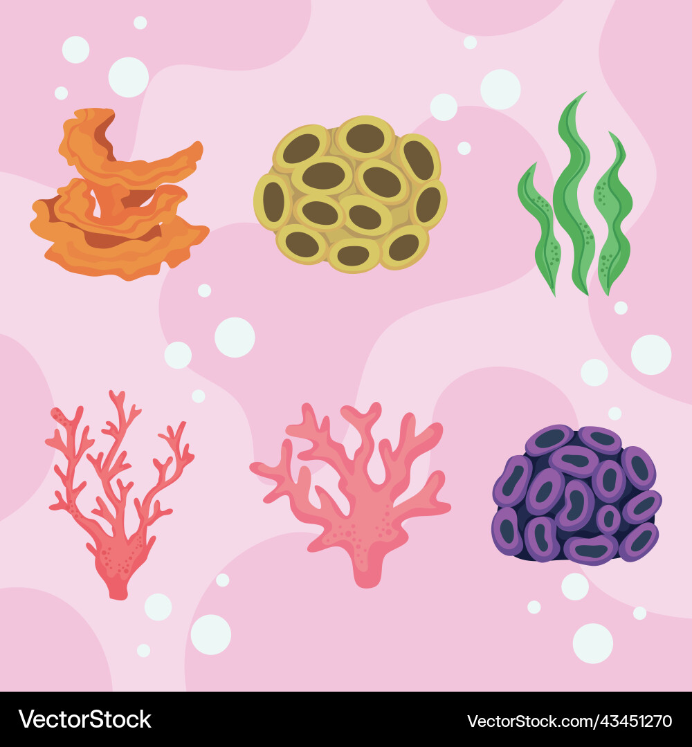 Six coral reefs icons Royalty Free Vector Image