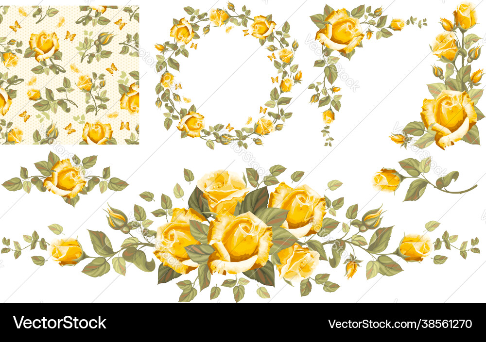 Vintage yellow roses set Royalty Free Vector Image