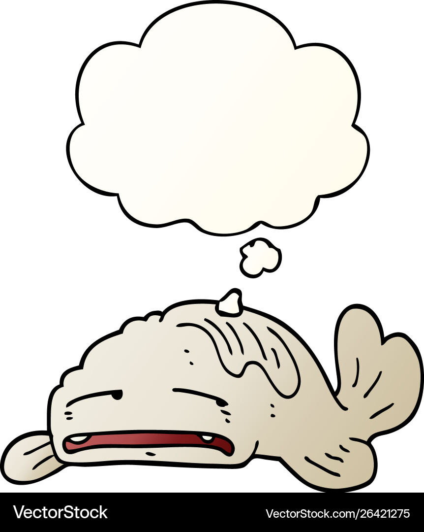 Cartoon sad old fish and thought bubble in smooth Vector Image