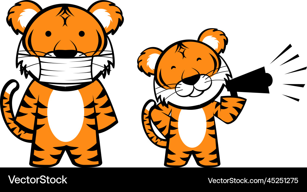 Cute chibi tiger cartoon expressions set Vector Image