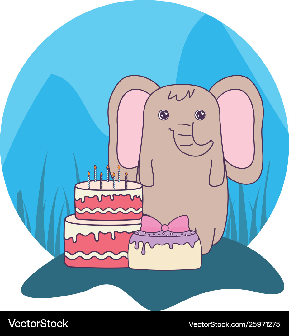 Cute elephant with cakes birthday Royalty Free Vector Image