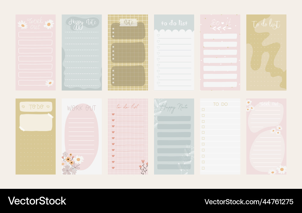 Daily planners note paper to do lists sticker Vector Image
