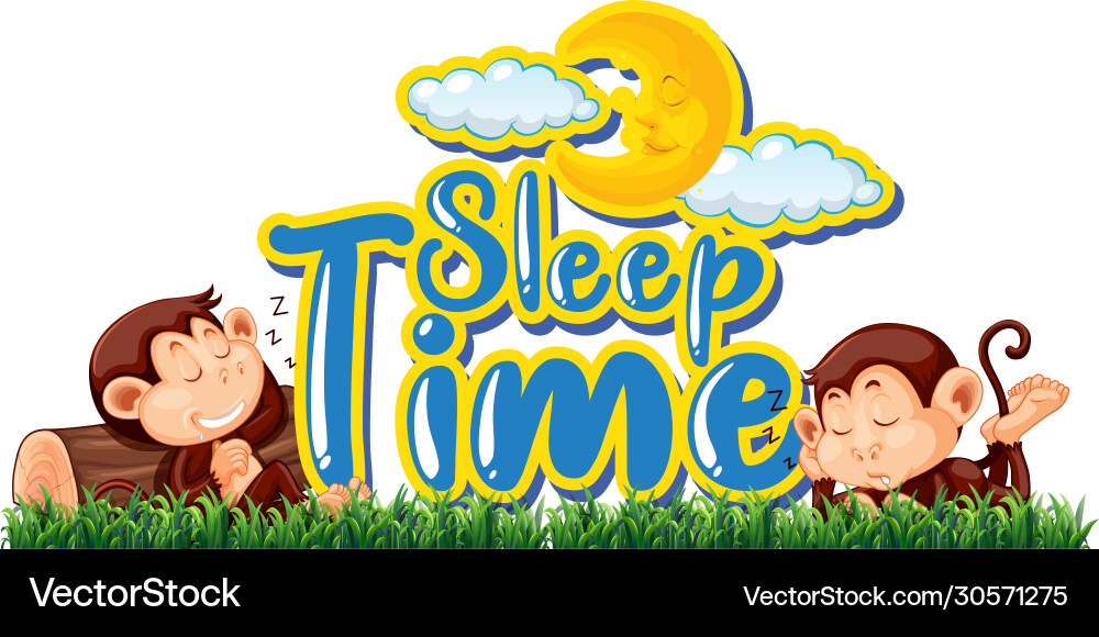 Font design for word sleep time with two monkeys Vector Image