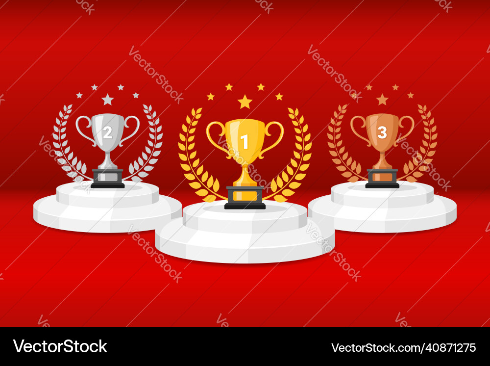 Gold silver bronze trophy cups game winner prize Vector Image