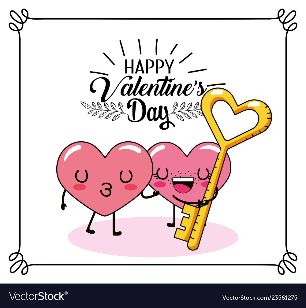 Hearts couple with key to happy valentines day Vector Image