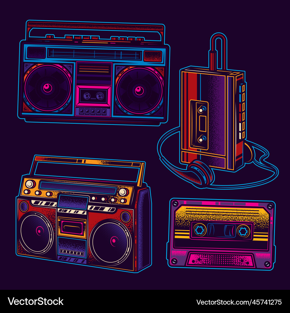 Music set in retro style Royalty Free Vector Image