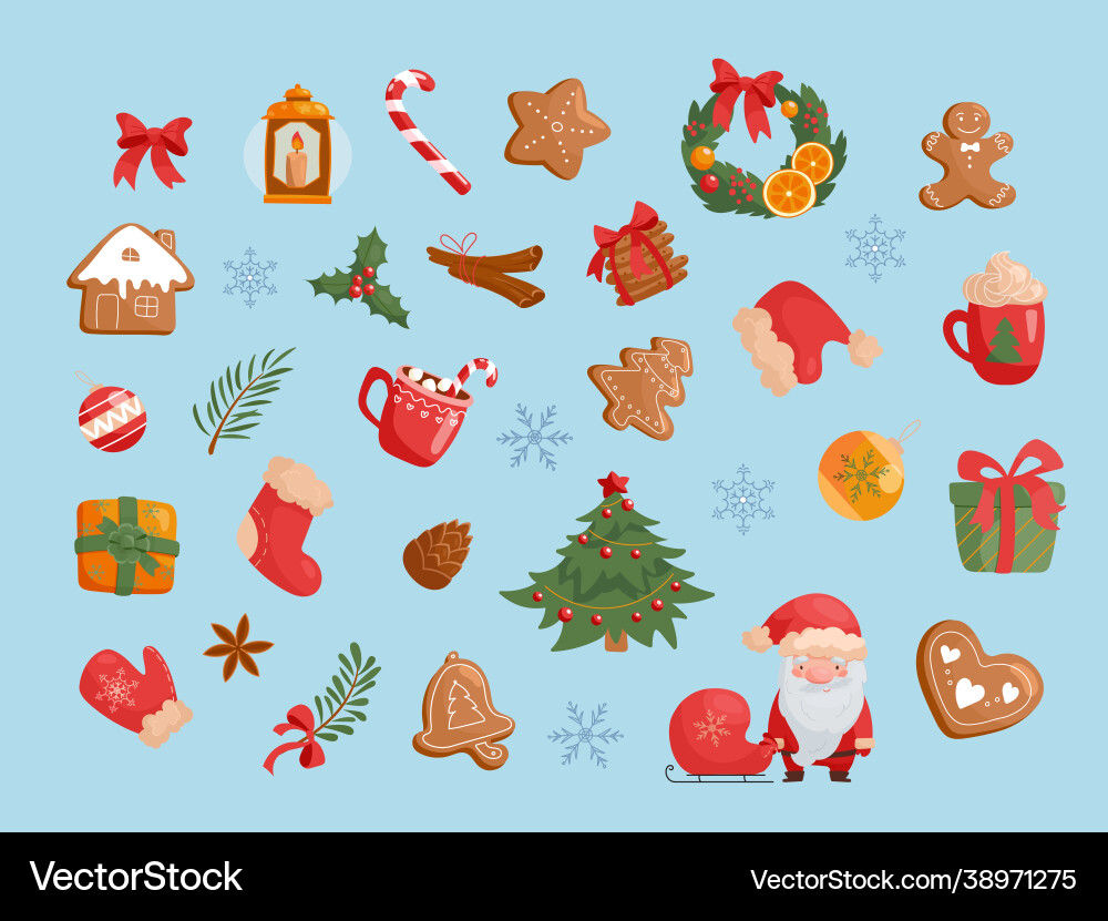 Set christmas in cartoon Royalty Free Vector Image