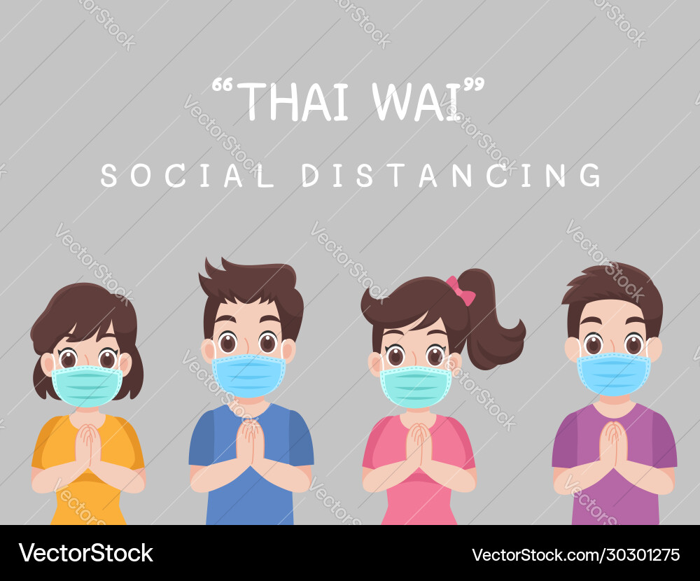 Thai wai social distancing Royalty Free Vector Image