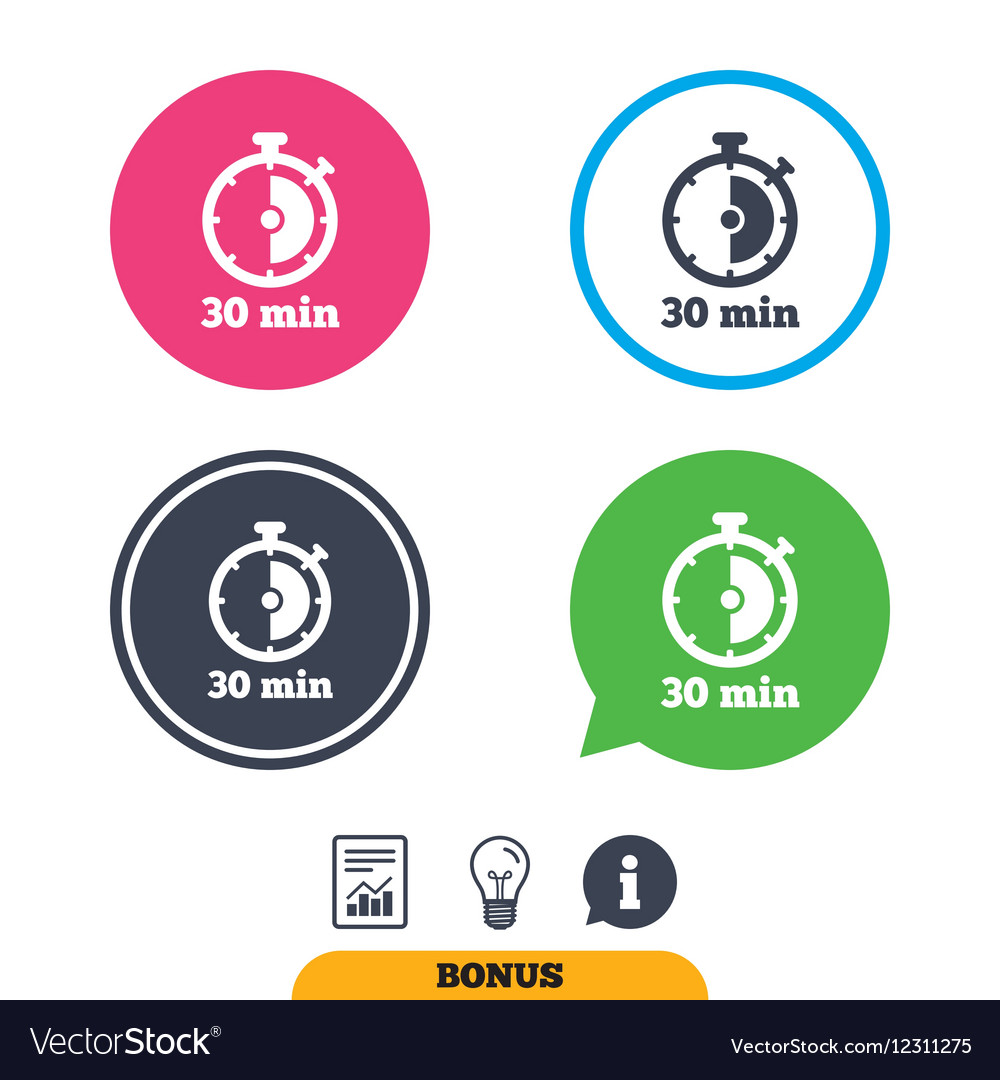 Timer sign icon 30 minutes stopwatch symbol Vector Image Timer sign icon 30 minutes stopwatch symbol Vector Image