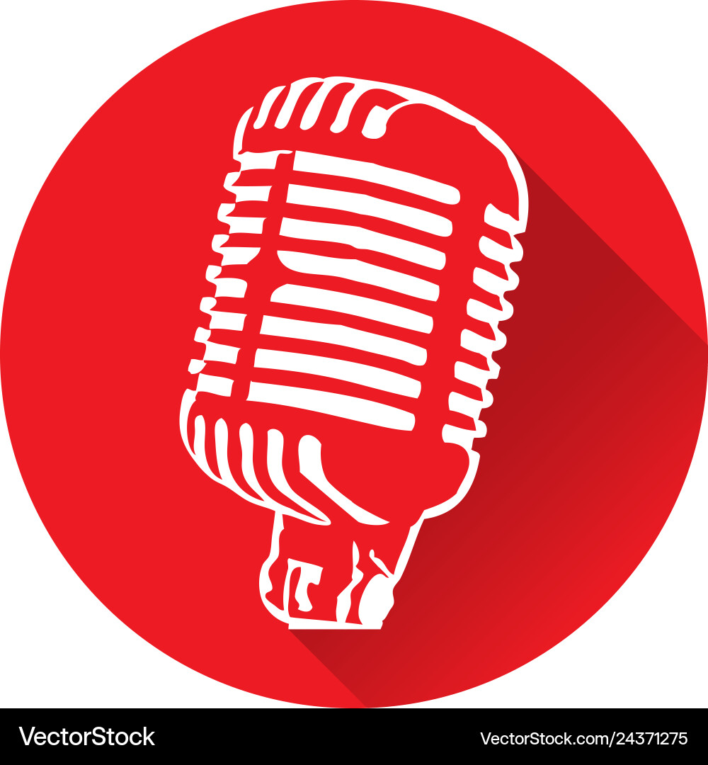 White silhouette of a microphone in flat icon Vector Image