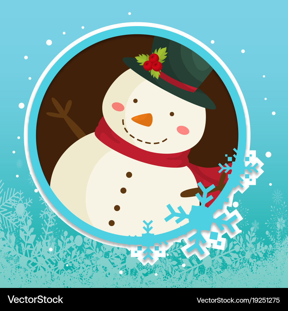 Winter circle snowman badge snowflake image Vector Image