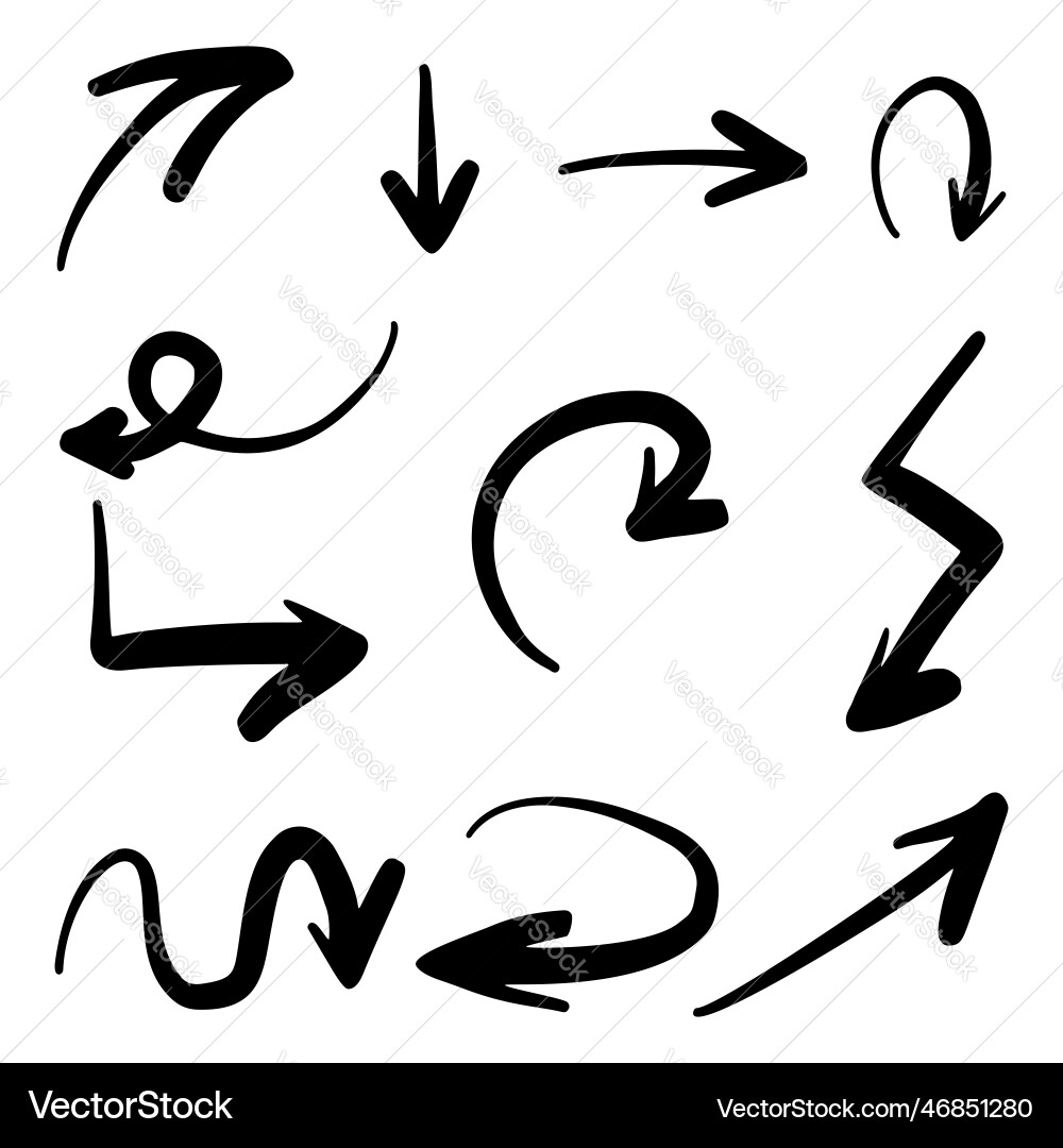 Arrows hand drawn bundle set of sketch Royalty Free Vector