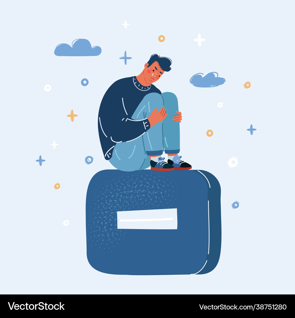 Depressed man on minus sign Royalty Free Vector Image