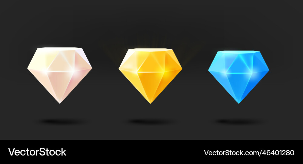 Different color gem icons collection 3d isolated Vector Image
